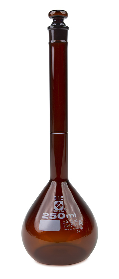 Sibata Volumetric Flasks, Glass Stopper, Amber