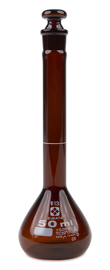 Sibata Volumetric Flasks, Glass Stopper, Amber